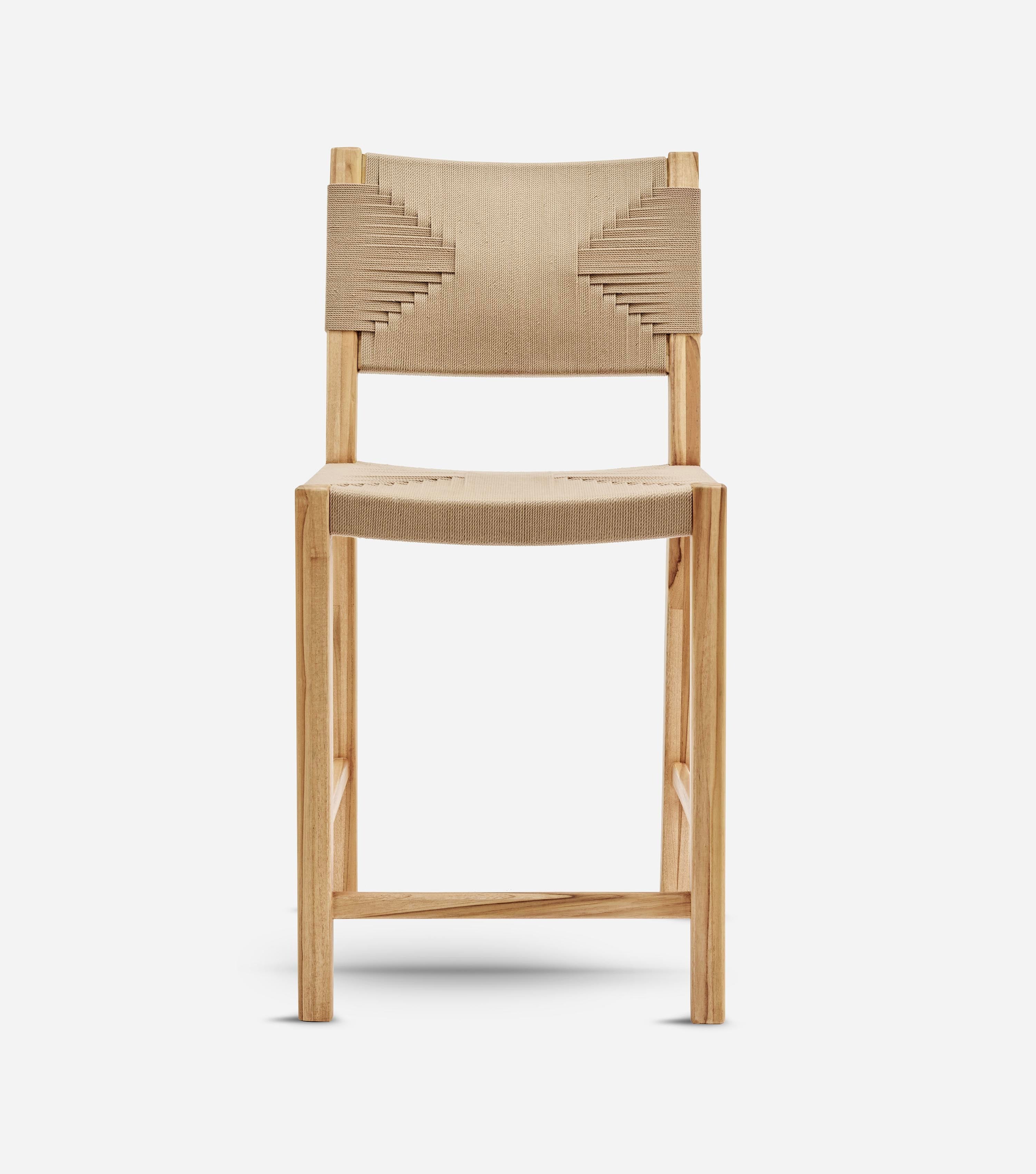 Monimbo Stool with Backrest | Khaki Cross Braided Cord